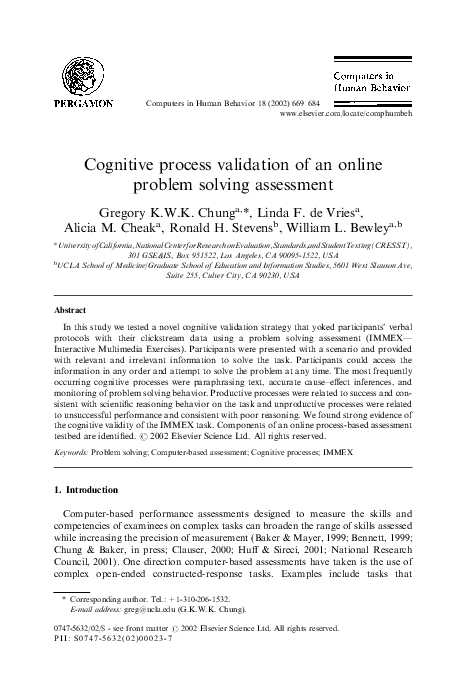 (PDF) Cognitive process validation of an online problem solving assessment