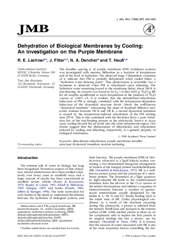 (PDF) Dehydration of biological membranes by cooling: an investigation ...