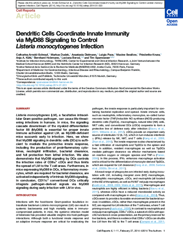 (PDF) Dendritic cells coordinate innate immunity via MyD88 signaling to control Listeria ...