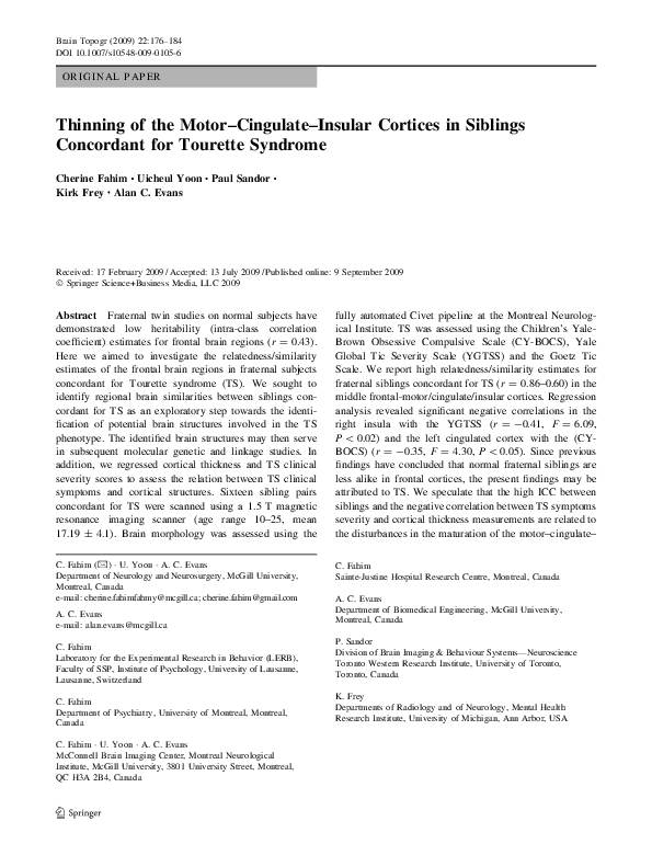 (PDF) Thinning of the motor-cingulate-insular cortices in siblings ...