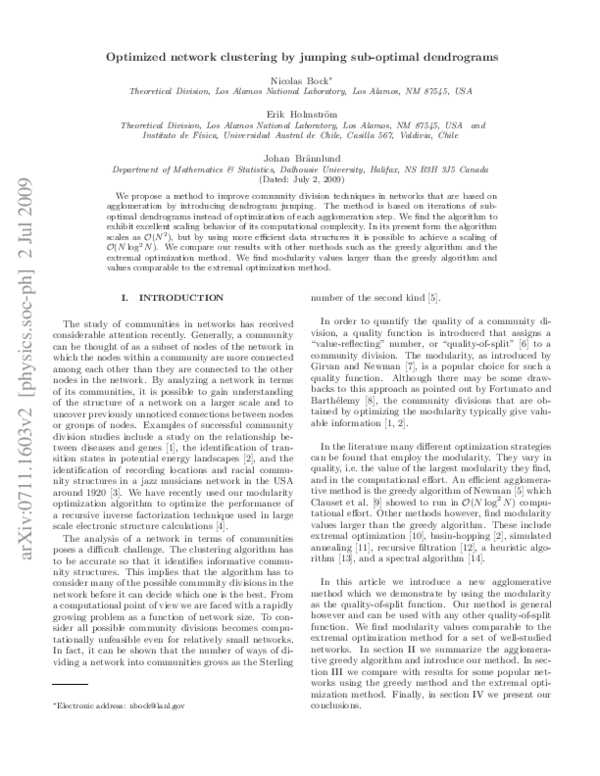 (PDF) Optimized network clustering by jumping sub-optimal dendrograms