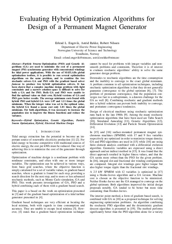 Pdf Evaluating Hybrid Optimization Algorithms For Design Of A Permanent Magnet Generator