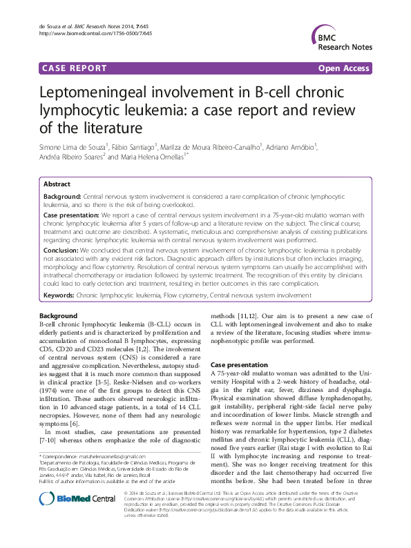 (PDF) Pulmonary and central nervous system infiltration of chronic lymphocytic leukemia with ...