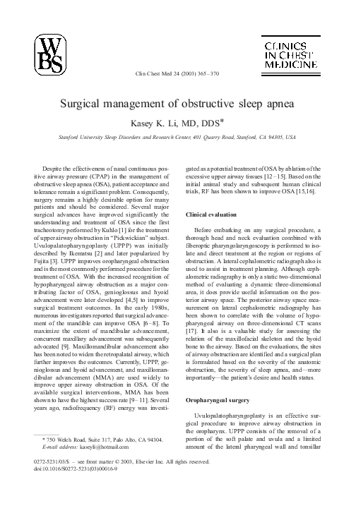 (PDF) Surgical management of obstructive sleep apnea