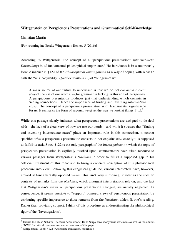 (PDF) Wittgenstein on Perspicuous Presentations and Grammatical Self ...