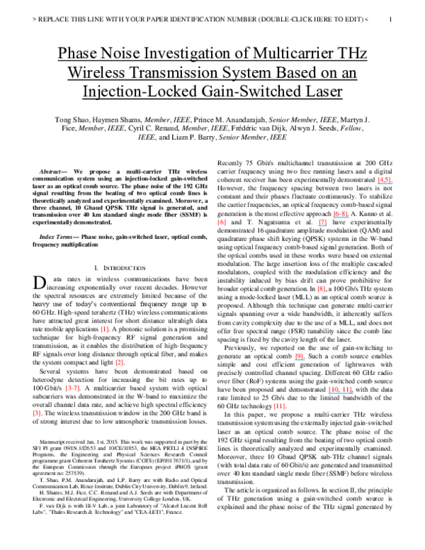 Pdf Phase Noise Investigation Of Multicarrier Sub Thz Wireless Transmission System Based On An