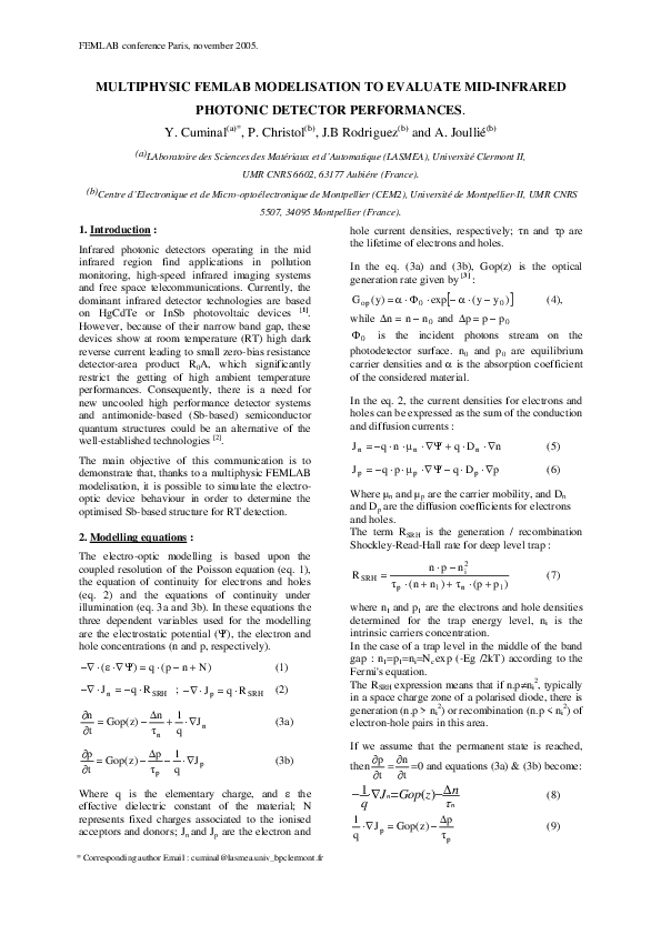 (PDF) Multiphysic FEMLAB modelisation to evaluate mid-infrared photonic detector performances