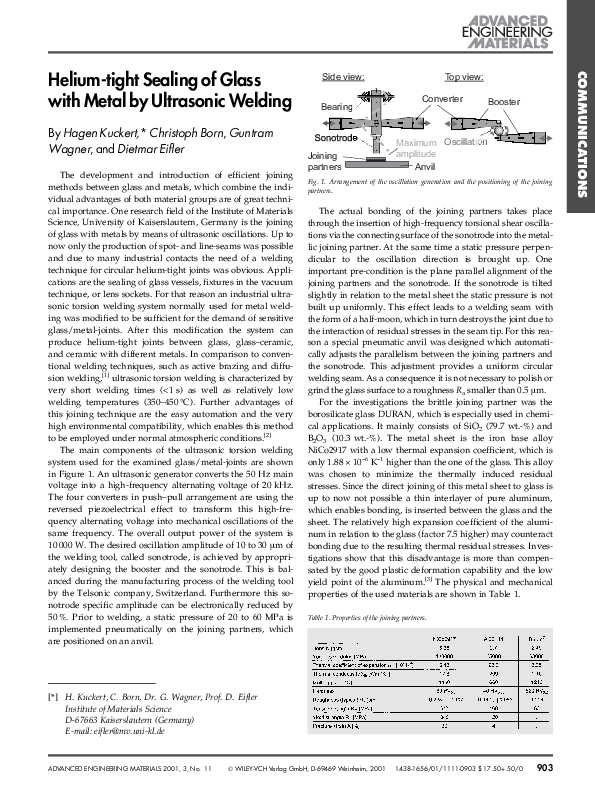 (PDF) Ultrasonic Welding for Helium-tight Glass-Metal Joints