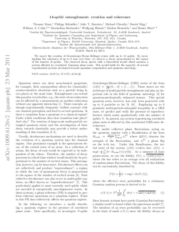 (PDF) Coherence of large-scale entanglement