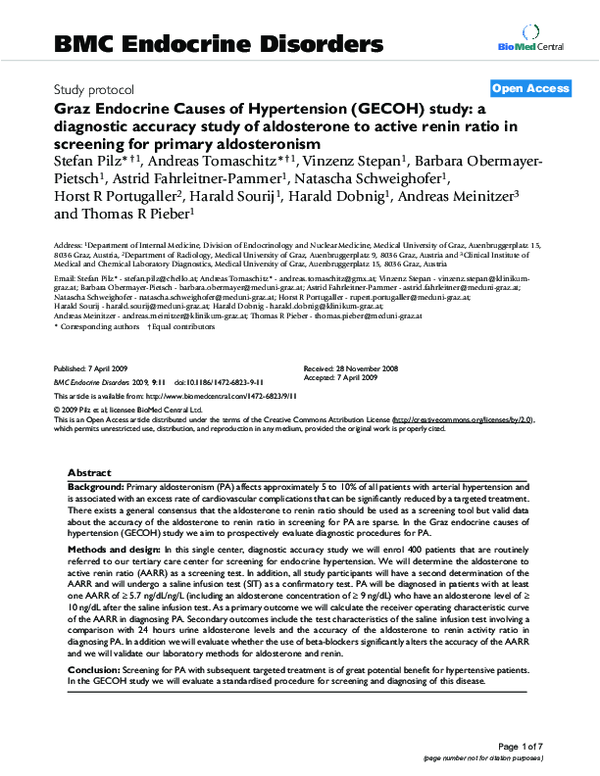 (PDF) Graz Endocrine Causes Of Hypertension (GECOH) study: a diagnostic accuracy study of ...