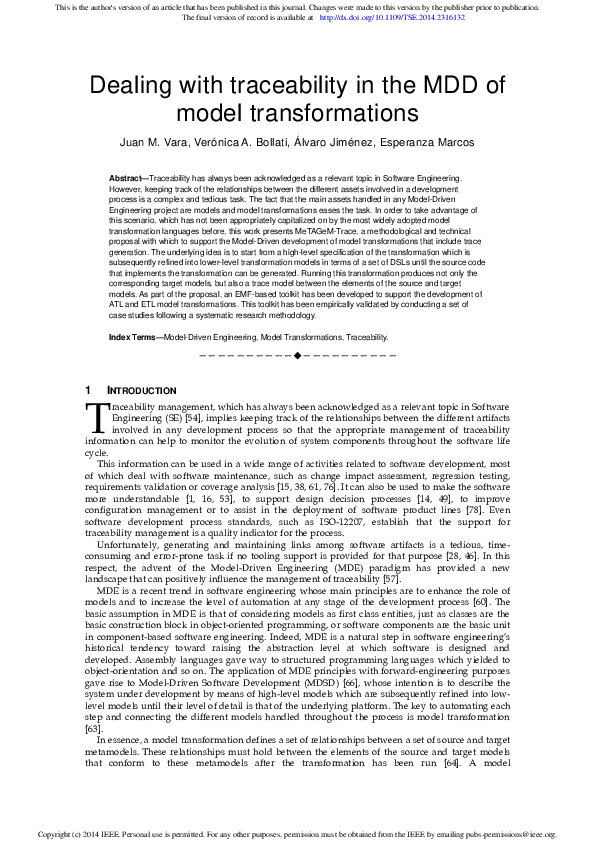 (PDF) Dealing with traceability in the MDD of model transformations