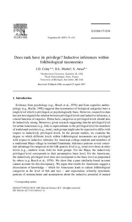 (PDF) Does rank have its privilege? Inductive inferences within folkbiological taxonomies