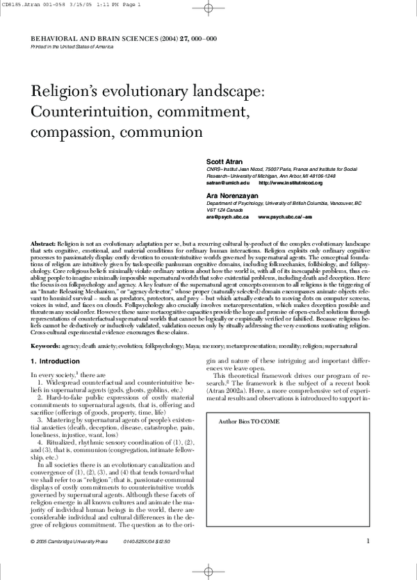 (PDF) Religion's evolutionary landscape: Counterintuition, commitment ...