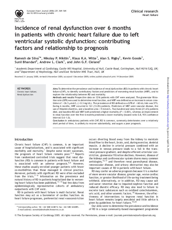 (PDF) Incidence of renal dysfunction over 6 months in patients with ...