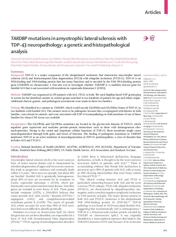 (PDF) TARDBP mutations in amyotrophic lateral sclerosis with TDP-43 neuropathology: a genetic ...