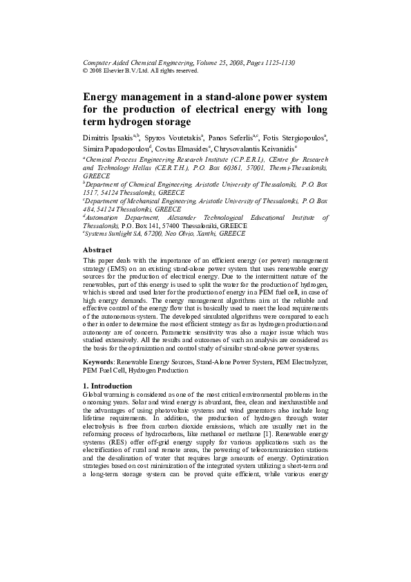 (PDF) Energy management in a stand-alone power system for the ...