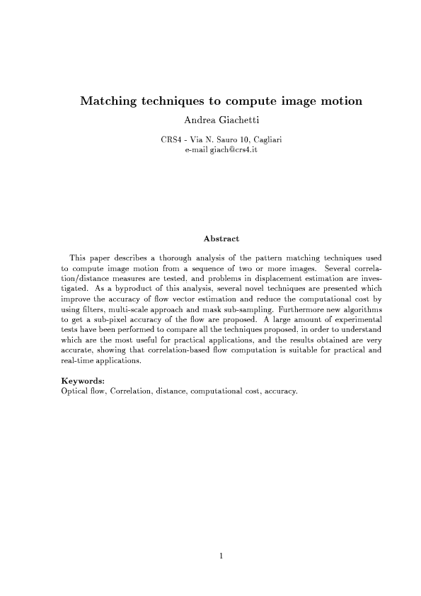 (PDF) Matching techniques to compute image motion