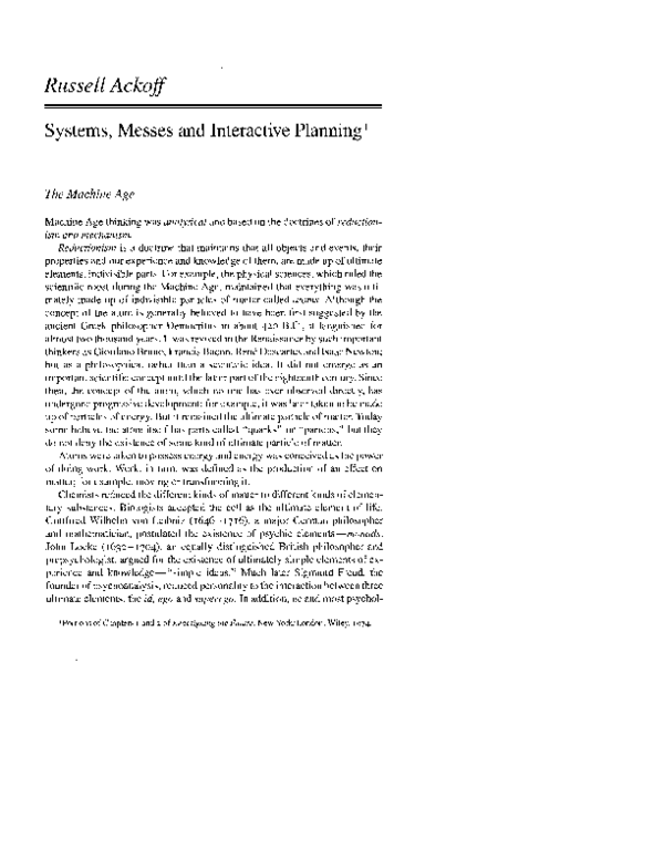 (PDF) Systems, messes and interactive planning. (Russell Ackoff)