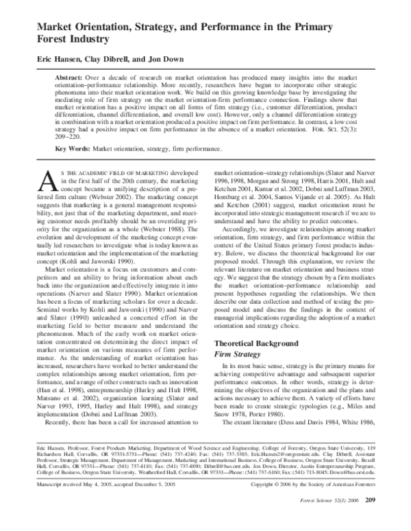 (PDF) Market Orientation, Strategy, and Performance