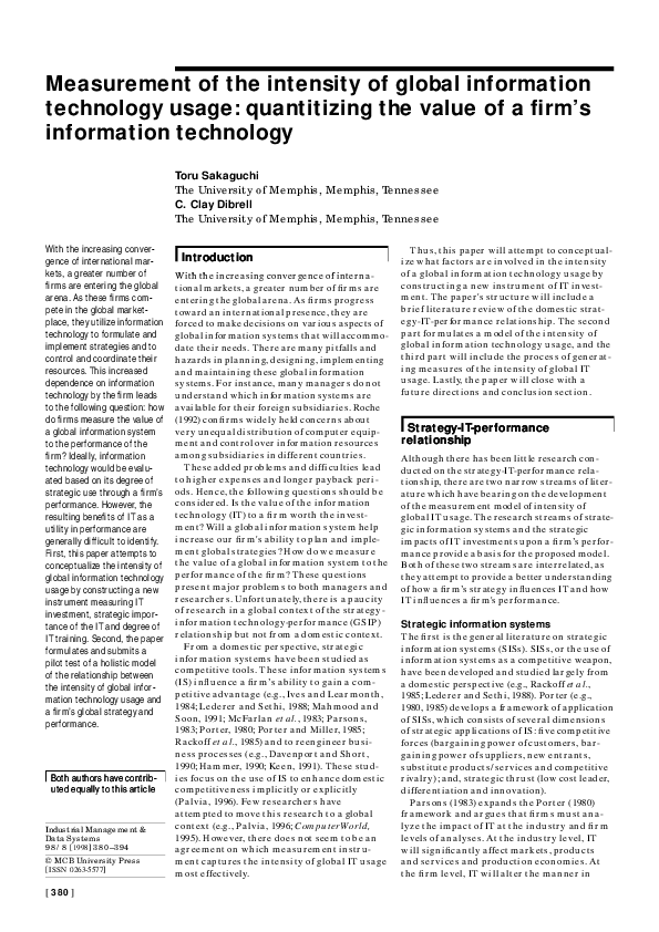 (PDF) Measurement of the intensity of global information technology ...