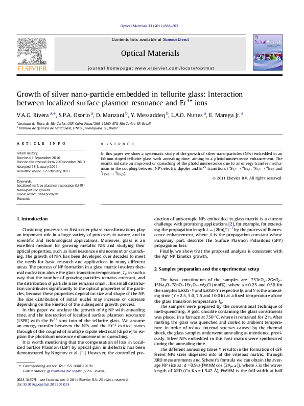 (PDF) Growth of silver nano-particle embedded in tellurite glass: Interaction between localized ...