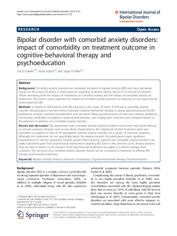 (PDF) Bipolar disorder with comorbid anxiety disorders: impact of ...