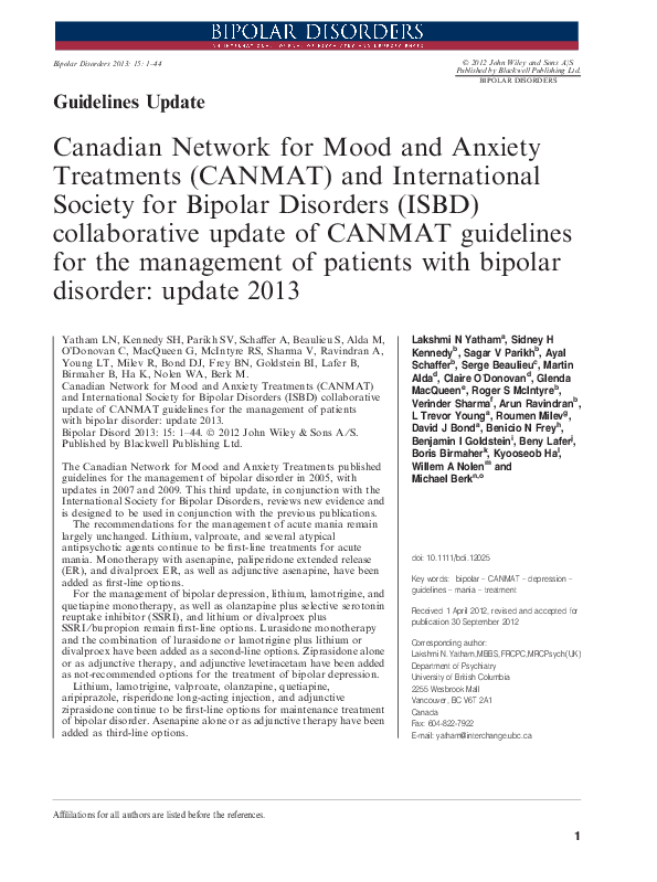 (PDF) Canadian Network for Mood and Anxiety Treatments (CANMAT ...