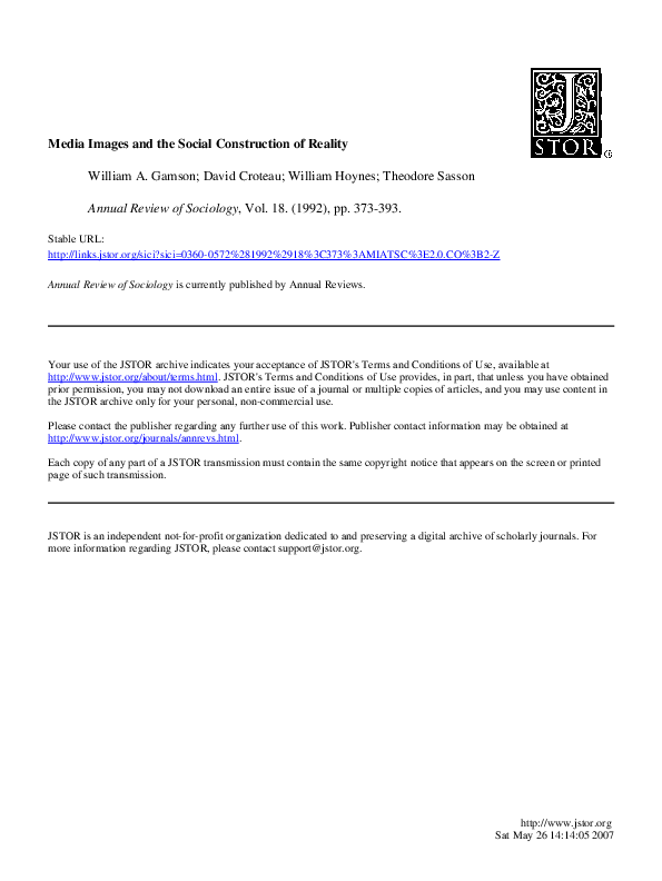 (PDF) Media Images and the Social Construction of Reality