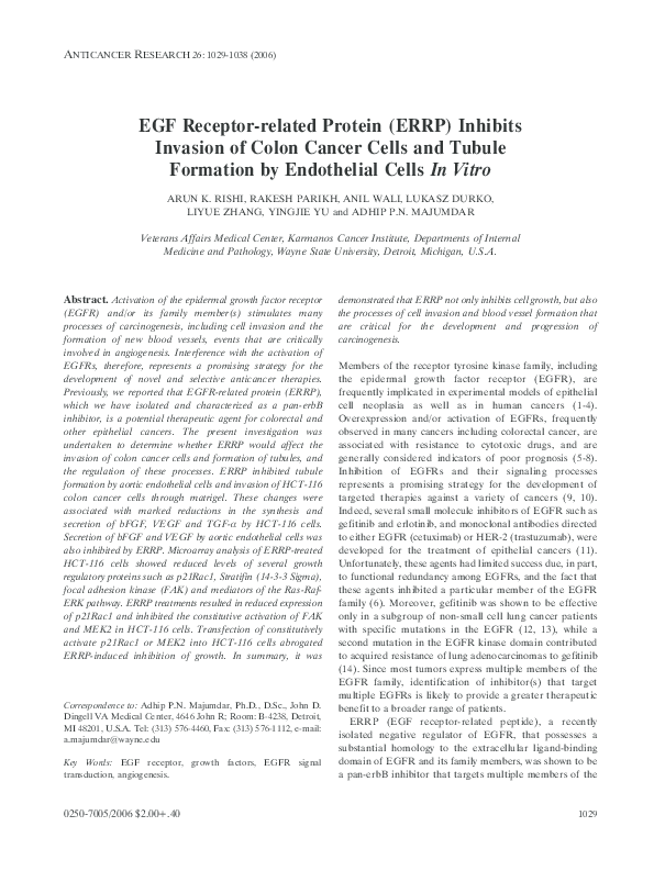 (PDF) EGF receptor-related protein (ERRP) inhibits invasion of colon ...