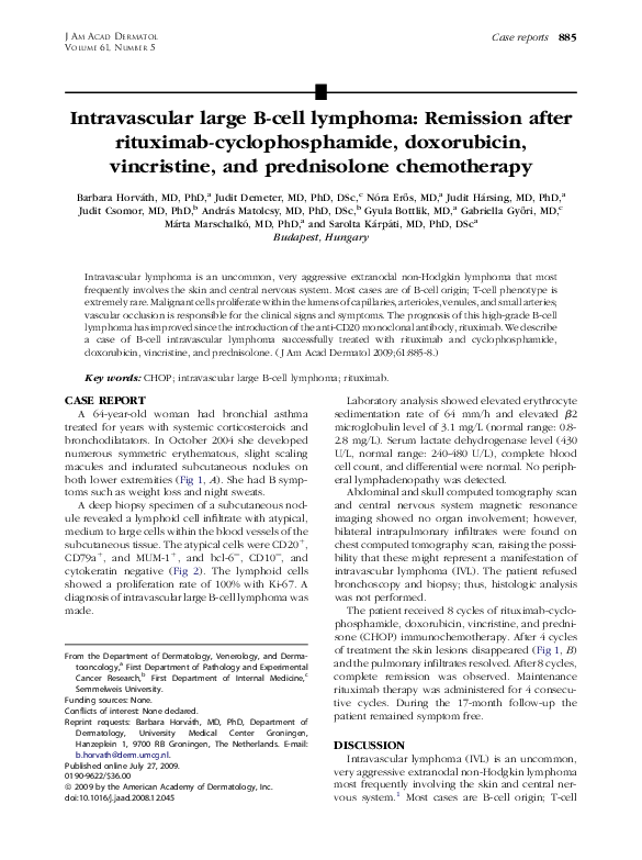 (PDF) Intravascular large B-cell lymphoma: remission after rituximab-cyclophosphamide ...