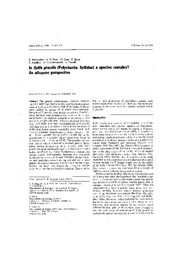 (PDF) Is Syllis gracilis (Polychaeta: Syllidae) a species complex? An ...