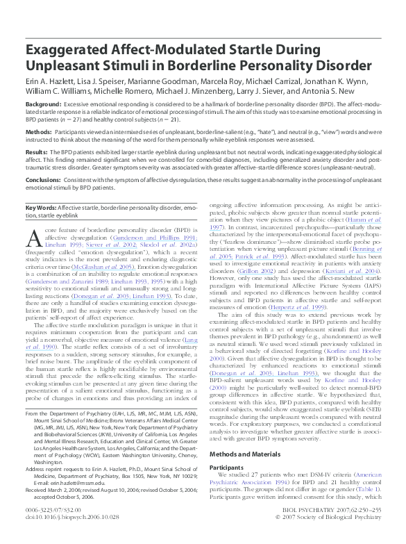(PDF) Exaggerated Affect-Modulated Startle During Unpleasant Stimuli in ...