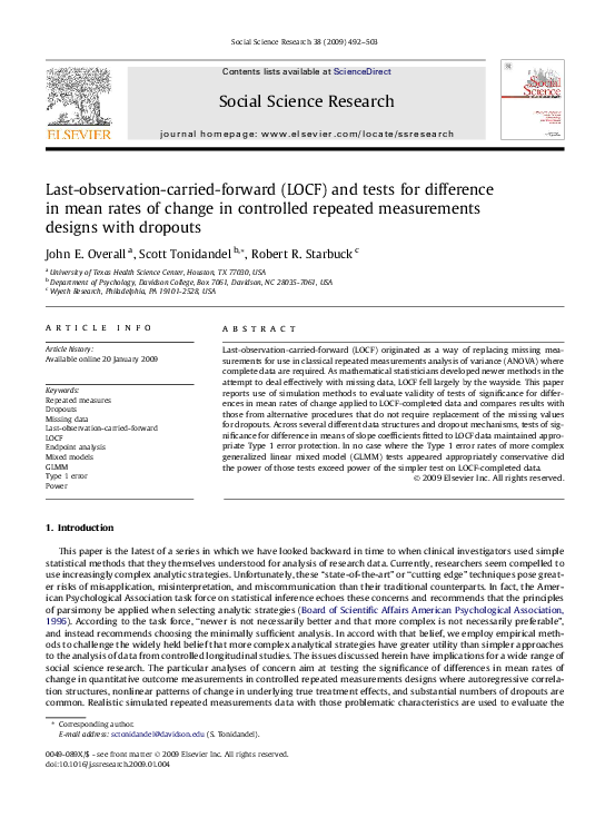 (PDF) Last-observation-carried-forward (LOCF) and tests for difference ...