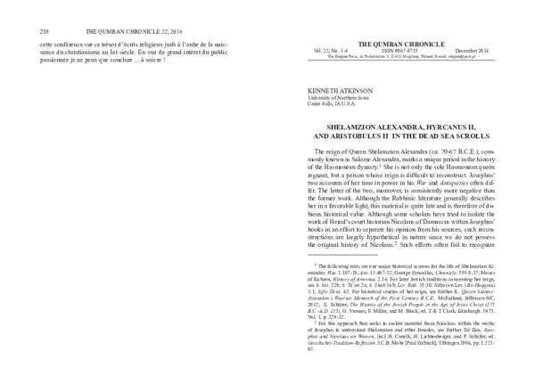 (PDF) Queen Salome Alexandra and the Dead Sea Scrolls: A Period of ...