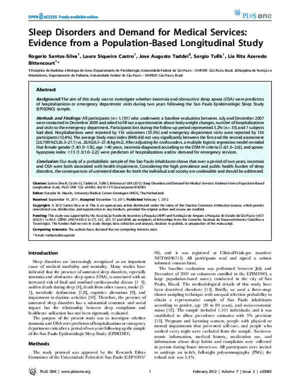 (PDF) Sleep Disorders and Demand for Medical Services: Evidence from a ...