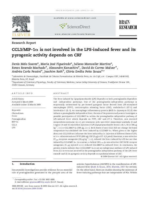 (PDF) CCL3/MIP-1α is not involved in the LPS-induced fever and its ...