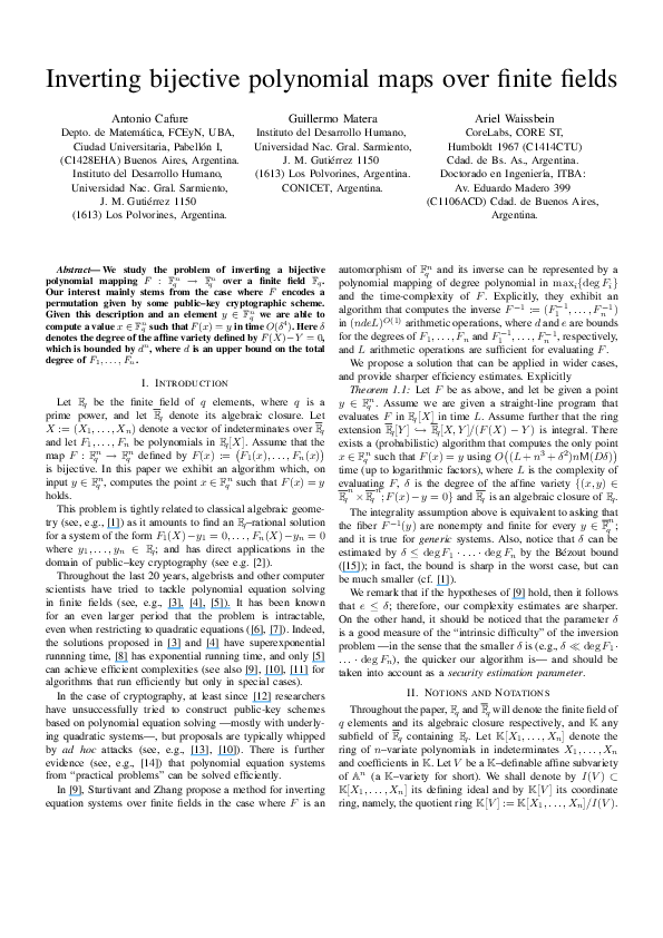 Pdf Inverting Bijective Polynomial Maps Over Finite Fields