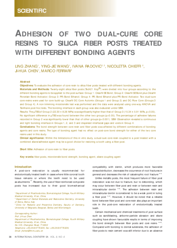 (PDF) Adhesion of Two Dual-Cure Core Resins to Silica Fiber Posts ...