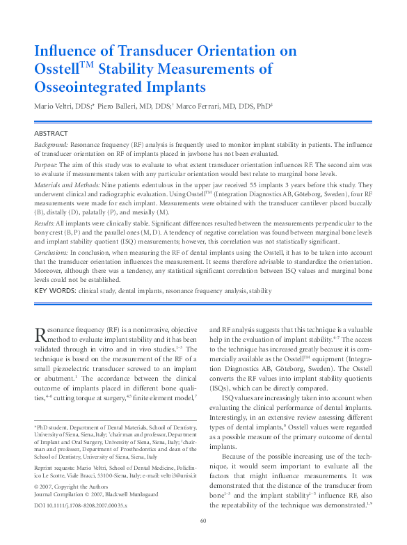 (PDF) Influence of Transducer Orientation on Osstell TM Stability ...