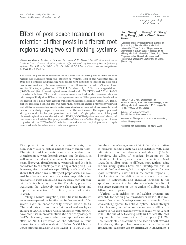 (PDF) Effect of post-space treatment on retention of fiber posts in ...