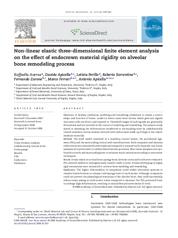 (PDF) Non-linear elastic three-dimensional finite element analysis on the effect of endocrown ...