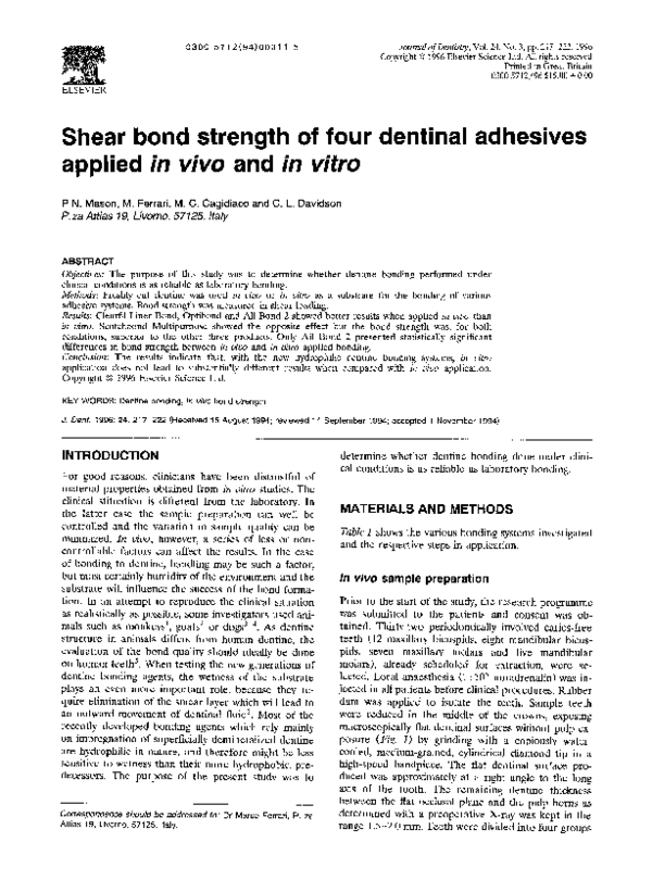 (PDF) Shear bond strength of four dentinal adhesives applied in vivo ...