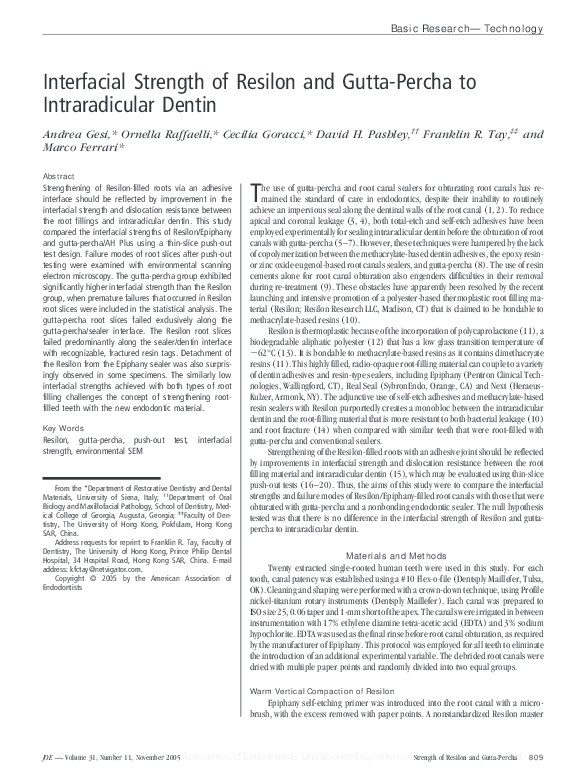 (PDF) Interfacial Strength of Resilon and Gutta-Percha to ...