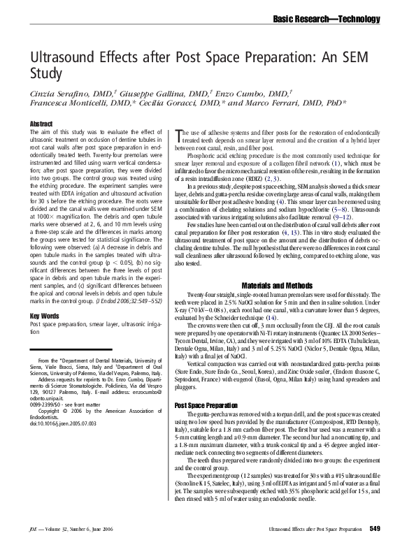 (PDF) Ultrasound Impact on Dentine Tubules Post-Preparation