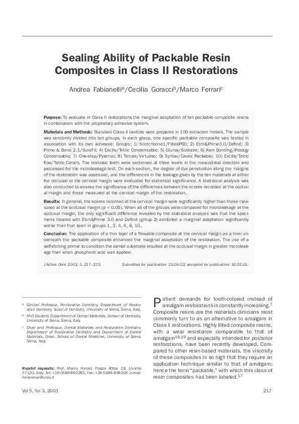 (PDF) Sealing ability of packable resin composites in class II restorations