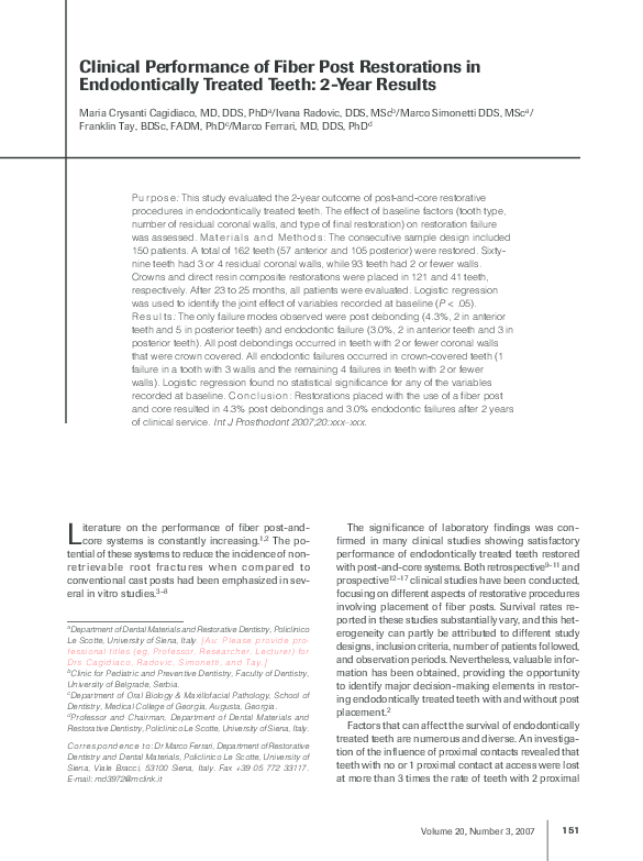 (PDF) Clinical studies of fiber posts: a literature review