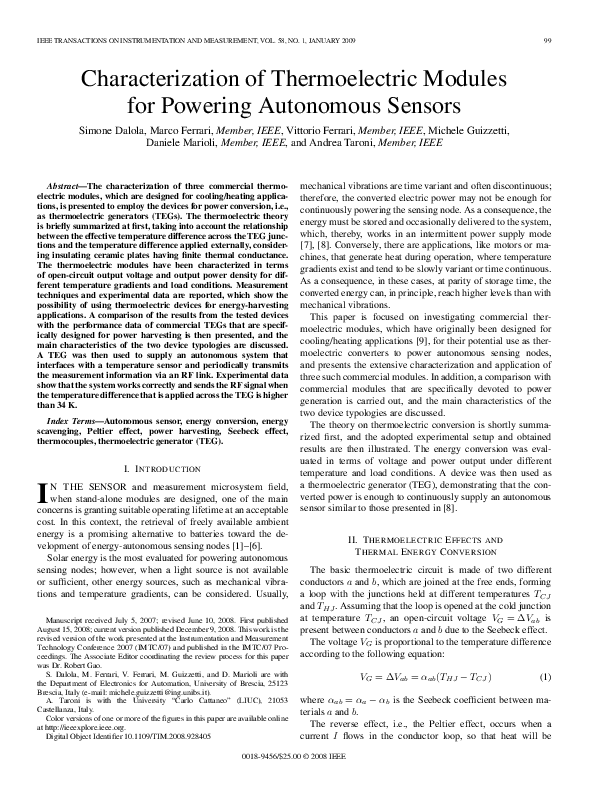(PDF) Characterization of Thermoelectric Modules for Powering ...