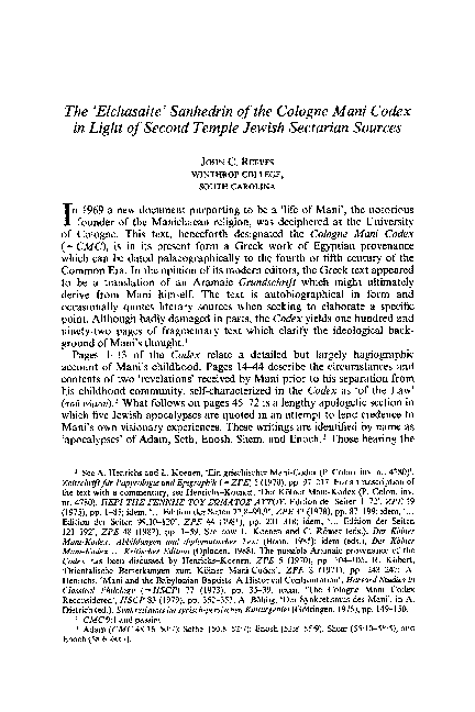 (PDF) The Elchasaite Sanhedrin of the Cologne Mani Codex in Light of ...