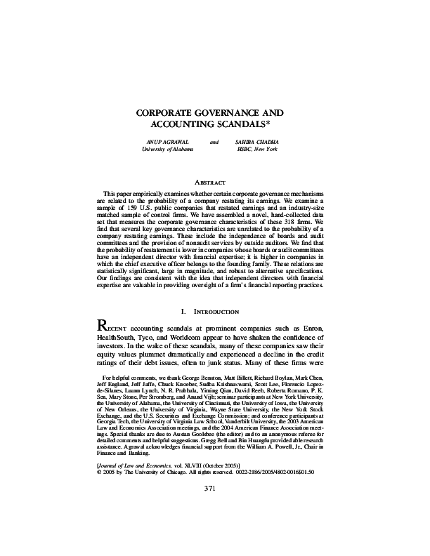 (PDF) Corporate Governance and Accounting Scandals*