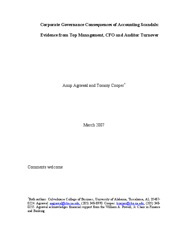 (PDF) Corporate Governance Consequences of Accounting Scandals: Evidence from Top Management ...